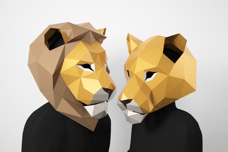 Masks of the Lion and Lioness Low Poly Paper Craft Mask Pdf - Etsy