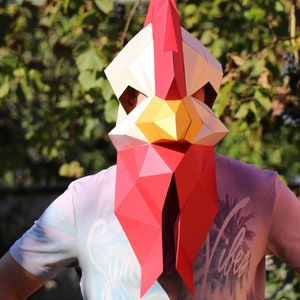 Rooster Mask DIY, Cockerel Mask Low Poly Mask Rooster, Paper Craft Mask ...