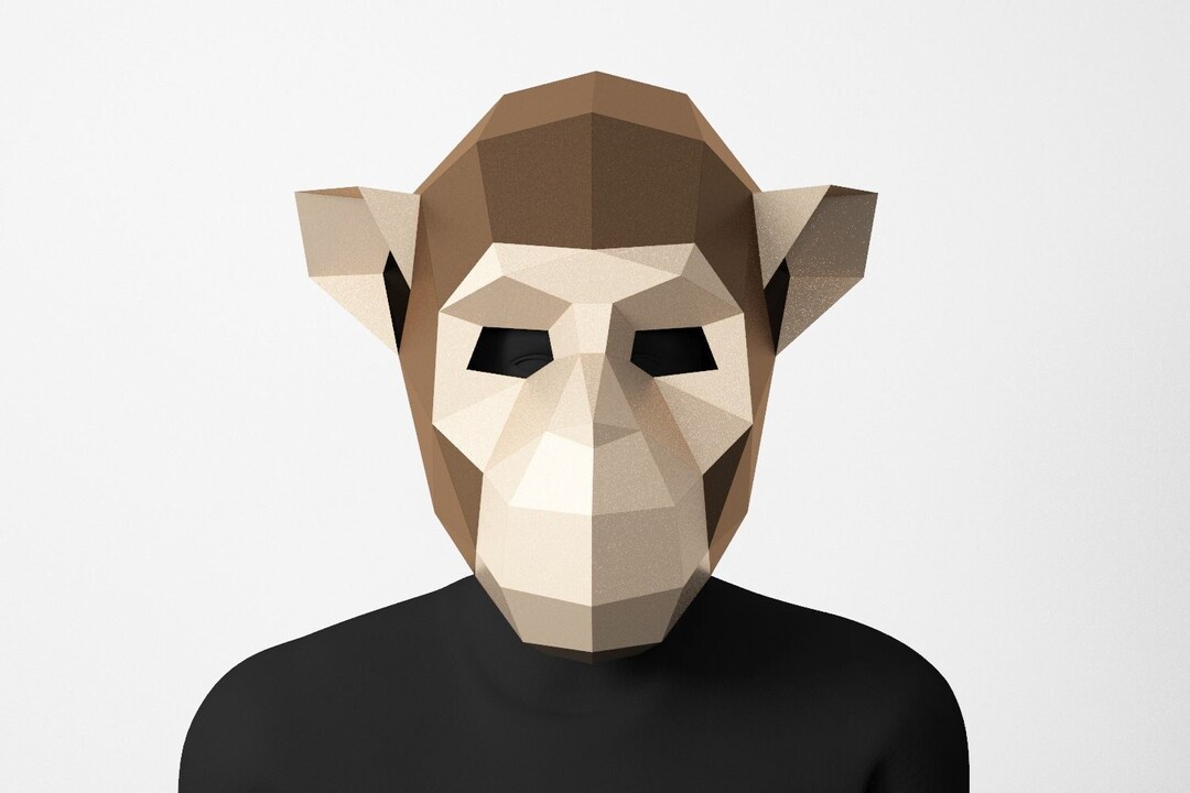 Chimpanzee Monkey Mask Low Poly, Diy Paper Craft, PDF Template 3D Masks ...