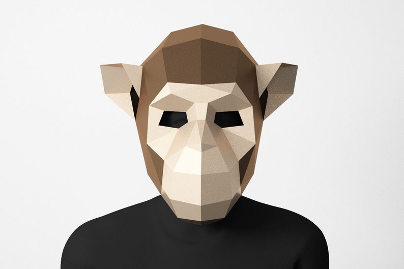Chimpanzee Monkey Mask Low Poly Diy Paper Craft PDF Template - Etsy