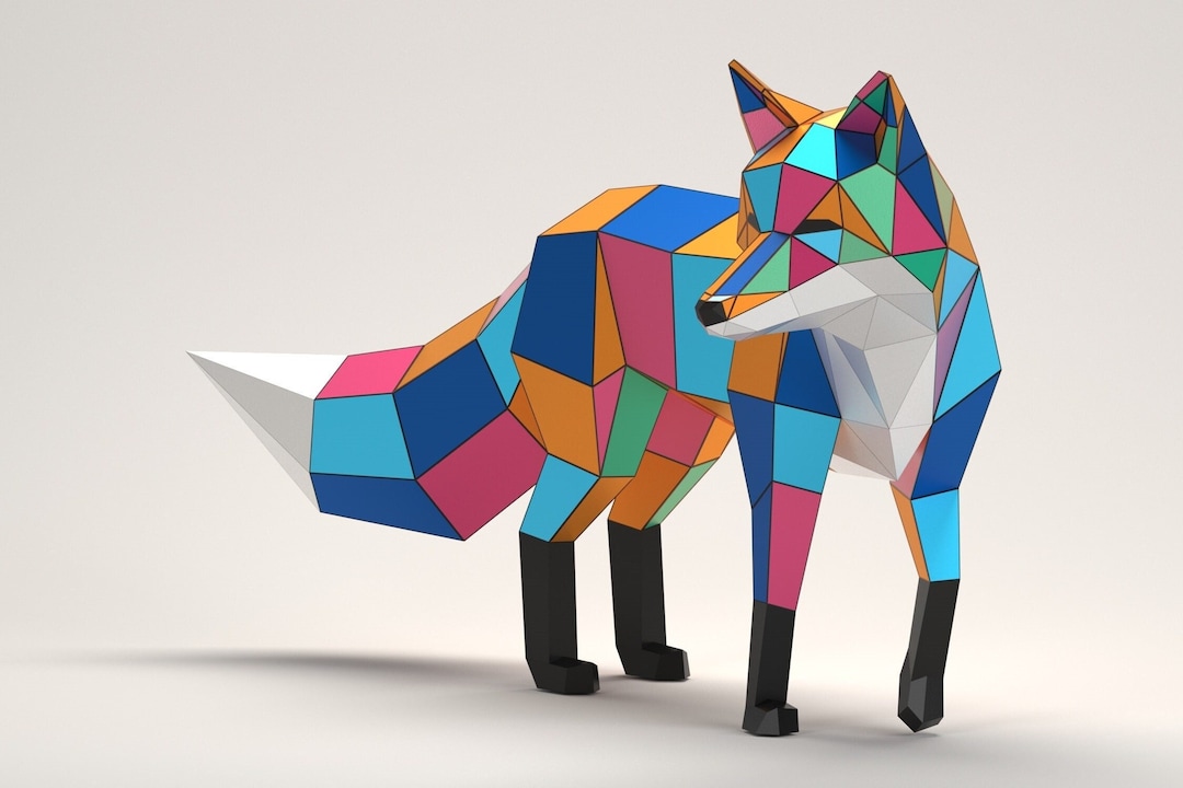 Fox Polygonal Sculpture, Low Poly Animal. PDF Template, DXF and SVG ...