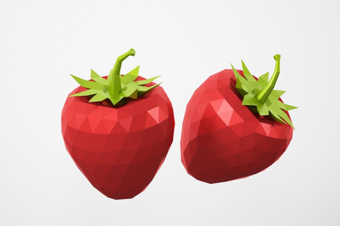 Strawberry Low Poly PDF Template - Etsy