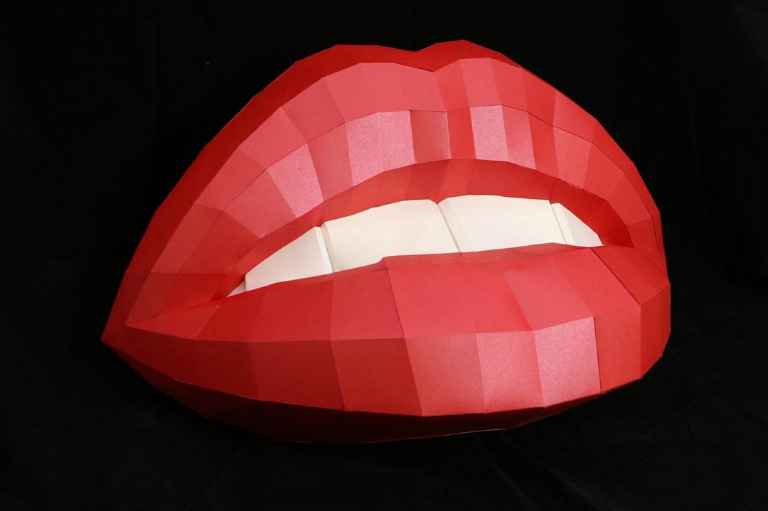 Lips Low Poly Wall Decor Polygonal Wall Sculpture. PDF Template, DXF ...