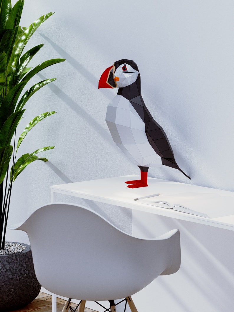 Atlantic Puffin 3D Papercraft Template, Low Poly Bird Model (PDF, DXF ...