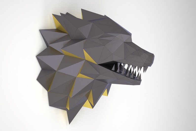 She-wolf Head Polygonal Wall Sculpture, DIY Papercraft Template (pdf ...