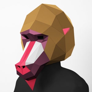 Baboon Mask DIY, Low Poly Mask, Paper Craft Mask, Pdf Template 3D Mask ...