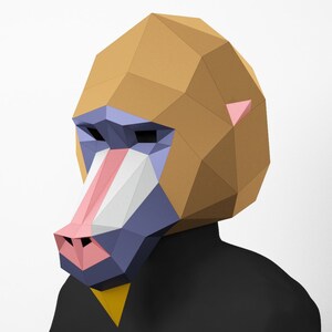 Baboon Mask DIY, Low Poly Mask, Paper Craft Mask, Pdf Template 3D Mask ...