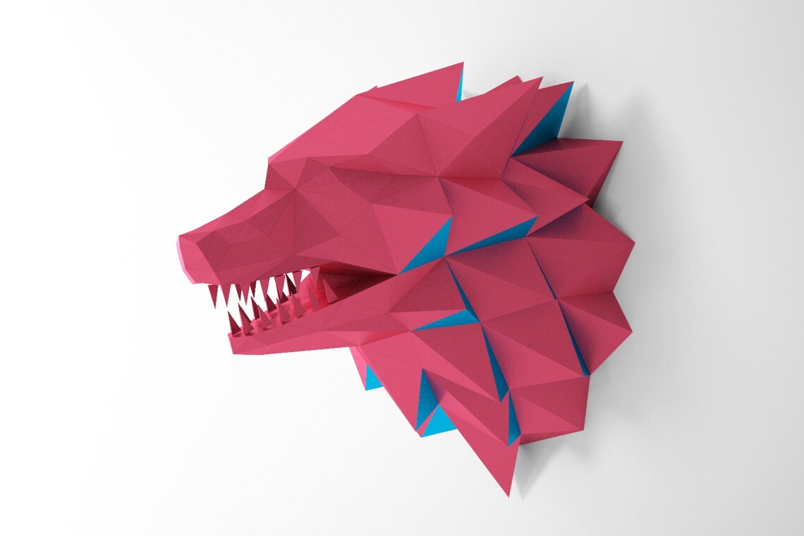 She-wolf Head Polygonal Wall Sculpture, DIY Papercraft Template (pdf ...