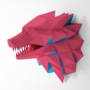 She-wolf Head Polygonal Wall Sculpture, Diy Papercraft , Wall Decor ...