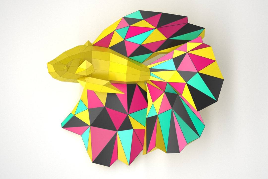 Fish Low Poly, Diy Papercraft , Wall Decor Polygonal , PDF Template DXF ...