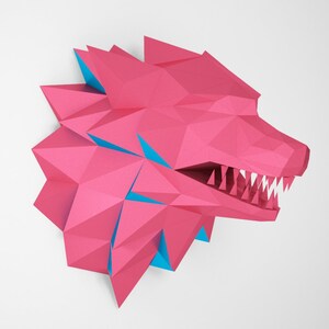 She-wolf Head Polygonal Wall Sculpture, Diy Papercraft , Wall Decor ...