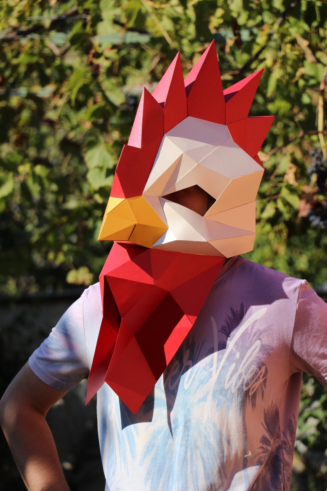 Rooster Mask DIY, Cockerel Mask Low Poly Mask Rooster, Paper Craft Mask ...