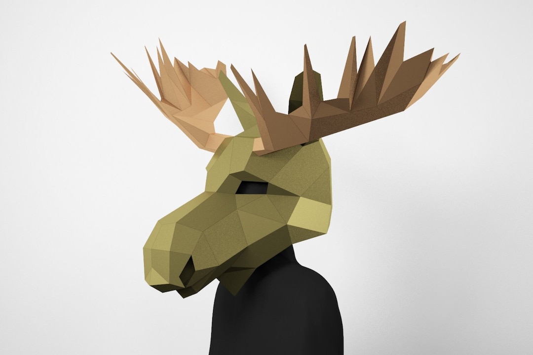 Elk Mask, Moose Mask, Kid Costume, Animal Mask, Moose Gift, Low Poly ...