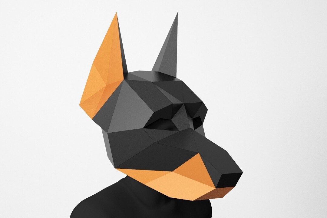 Doberman Mask PDF Template, Papercraft DIY, Dog Mask, Polygonal Paper ...