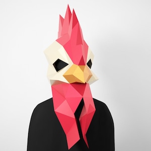 Rooster Mask DIY, Cockerel Mask Low Poly Mask Rooster, Paper Craft Mask ...