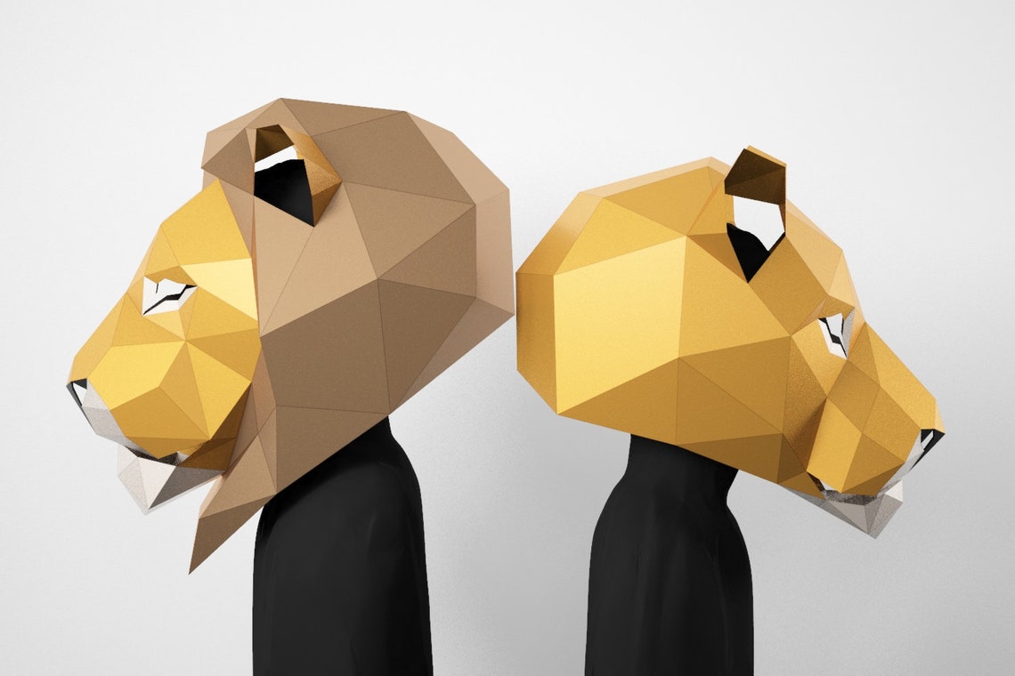 Masks of the Lion and Lioness Low Poly Paper Craft Mask Pdf - Etsy