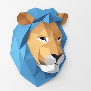 Lion Head Wall Decor, Polygonal Sculpture Lion, PDF Template, Lion Low ...