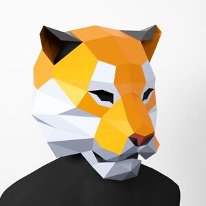 Tiger Mask Low Poly 3D Mask, DIY Paper Craft Mask Tiger, PDF Template ...