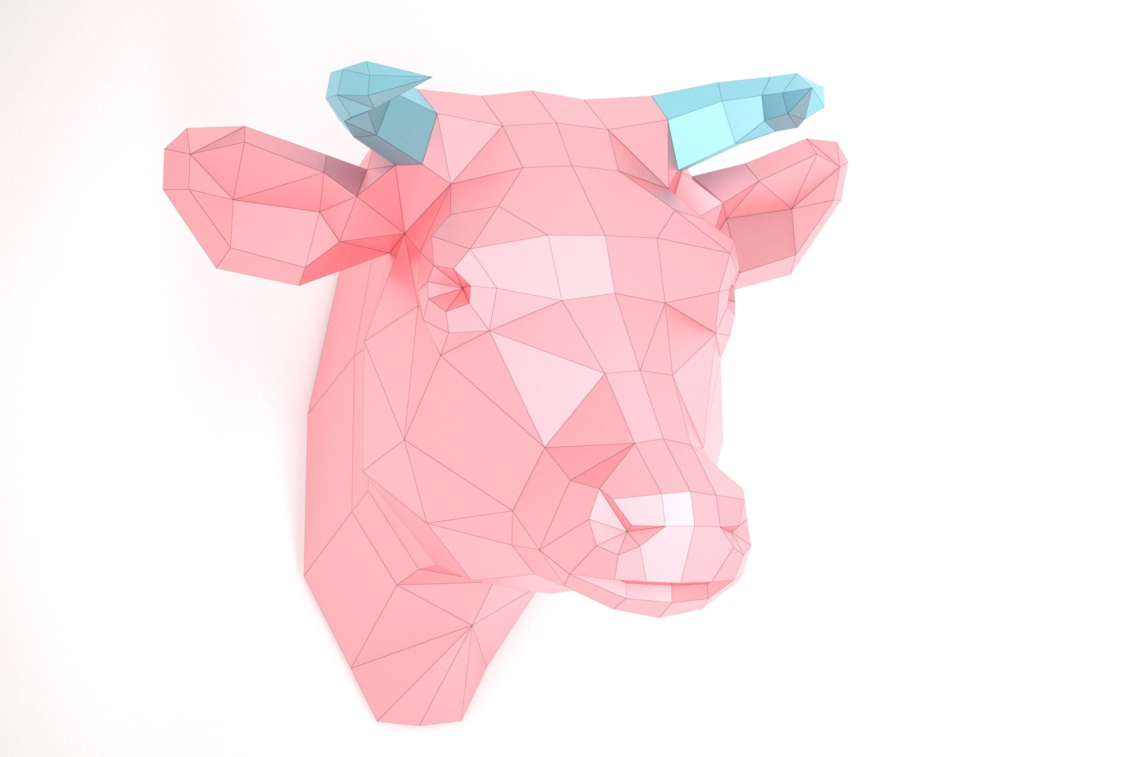 Cow Head, Low Poly, Wall Decor Polygonal , PDF Template DXF and SVG ...