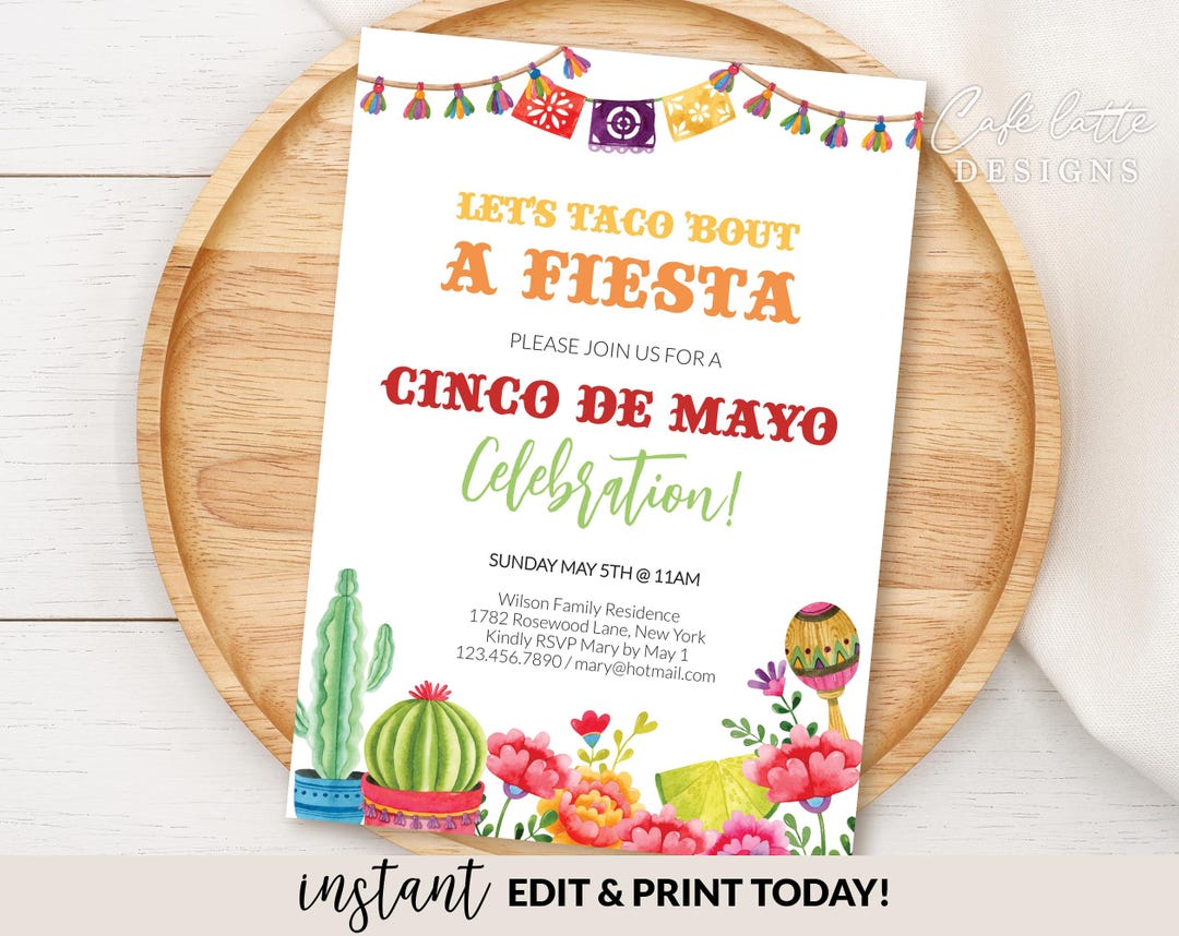 Cinco De Mayo Fiesta Invitation Editable Printable, Lets Taco Bout ...