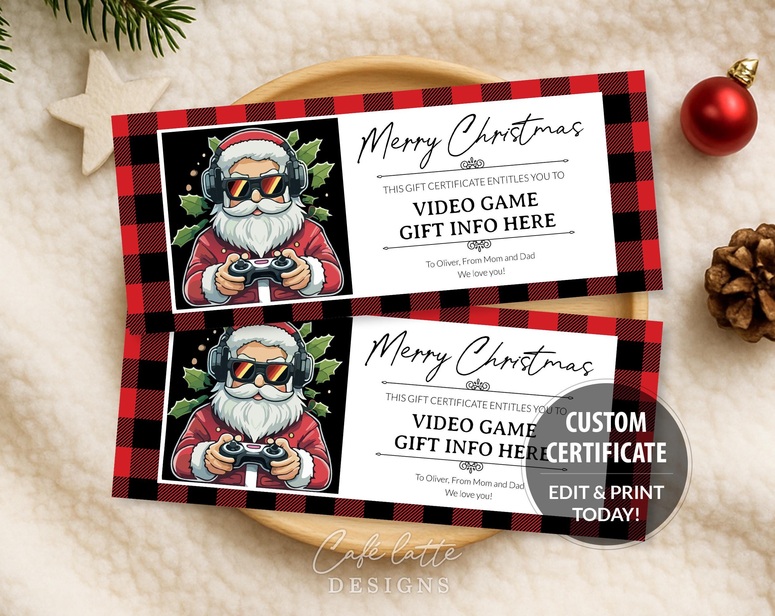 CHRISTMAS Video Game Gift Certificate Printable Editable Template ...