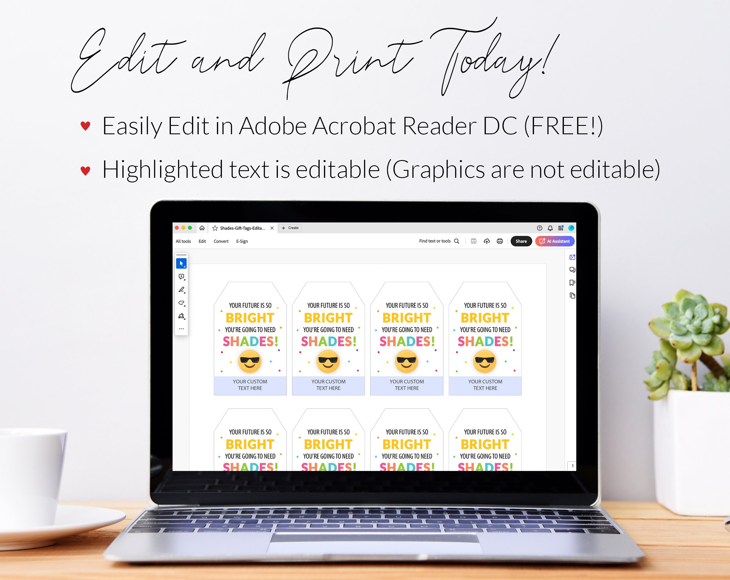 Sunglasses Editable Printable Gift Tags, Personalized End of School ...