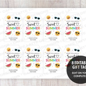 Sweet Summer Editable Printable Gift Tags, Personalized End of School ...