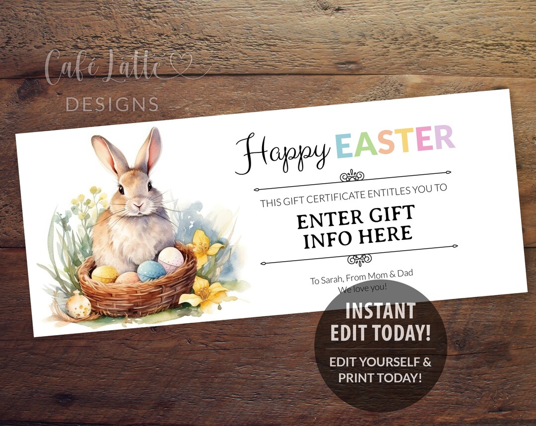 Easter Gift Certificate Editable Digital Template, Printable ...