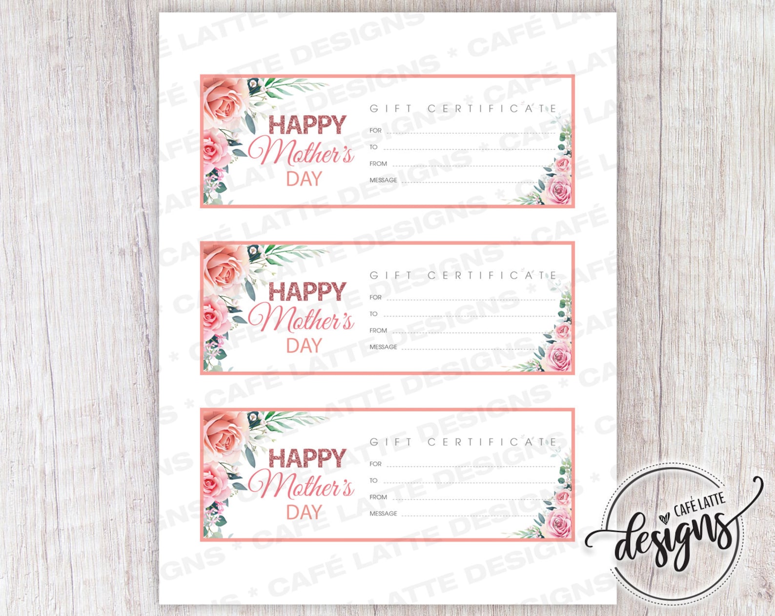 MOTHER'S DAY Gift Certificate, Printable Gift Coupon Mom Grandma, Peony ...