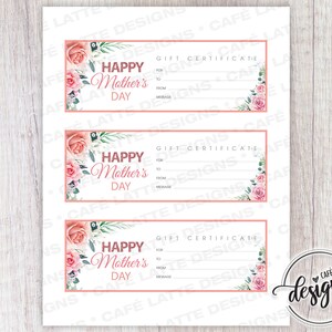 MOTHER'S DAY Gift Certificate, Printable Gift Coupon Mom Grandma, Peony ...