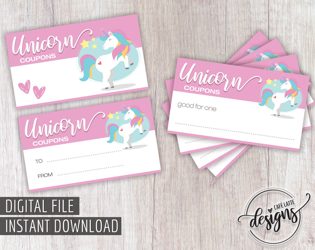 Unicorn Kids Printable Gift Coupons, Girl Birthday Gift Coupons ...