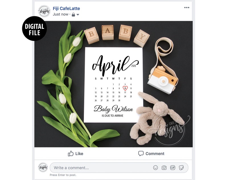 Baby Announcement Due Date Calendar Any Month Digital | Etsy