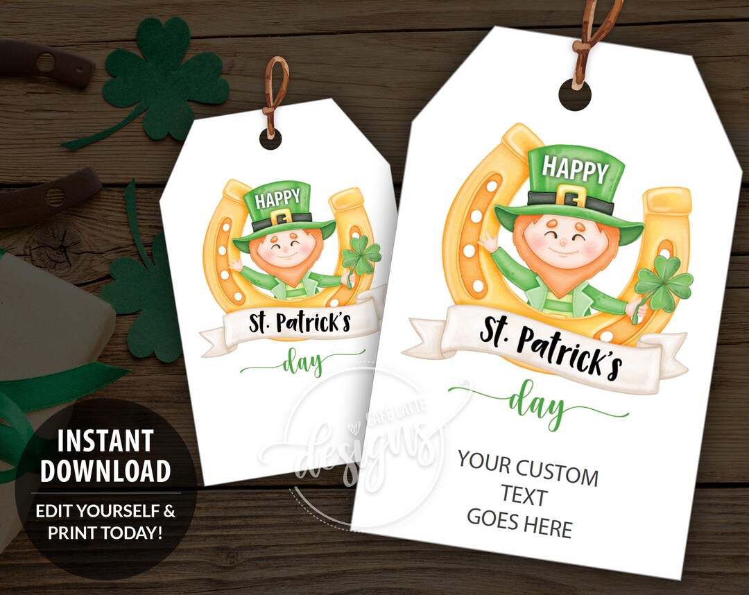 St Patricks Day Printable Gift Tags, Leprechaun Clover Gift Tags for ...