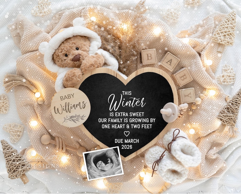 Winter Pregnancy Announcement Digital, Baby Announcement Digital ...