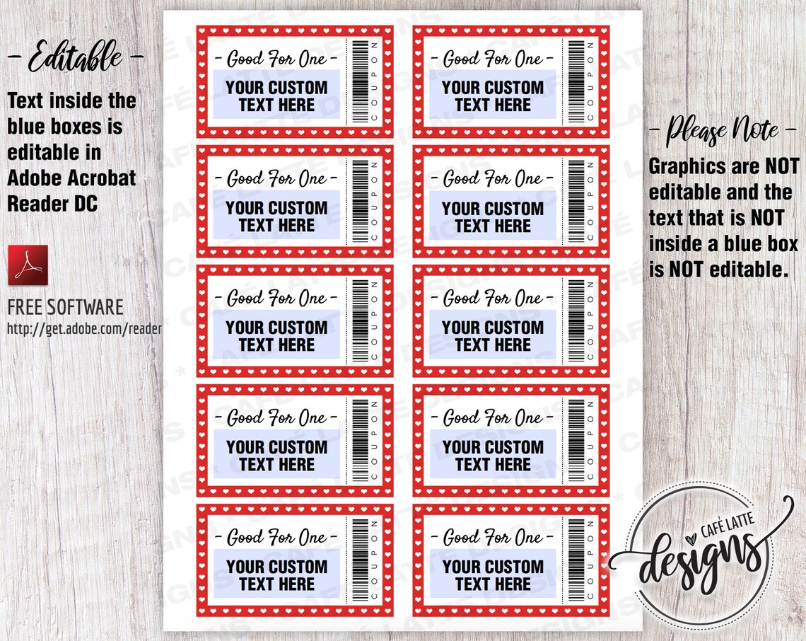 VALENTINES DAY Editable Coupons, Coupon Template Dad Mom Kids Teens ...