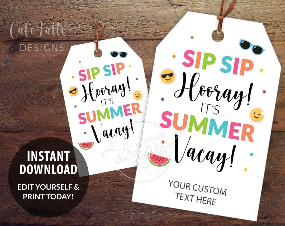 Summer Editable Printable Gift Tags, Personalized End of School Favor ...