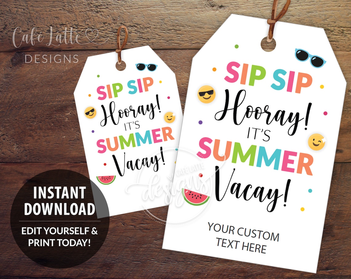 Summer Editable Printable Gift Tags, Personalized End of School Favor ...