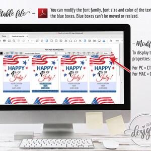 4TH OF JULY Printable Gift Tags, Fourth of July Editable Personalized ...