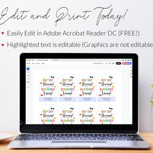 Summer Editable Printable Gift Tags, Personalized End of School Favor ...