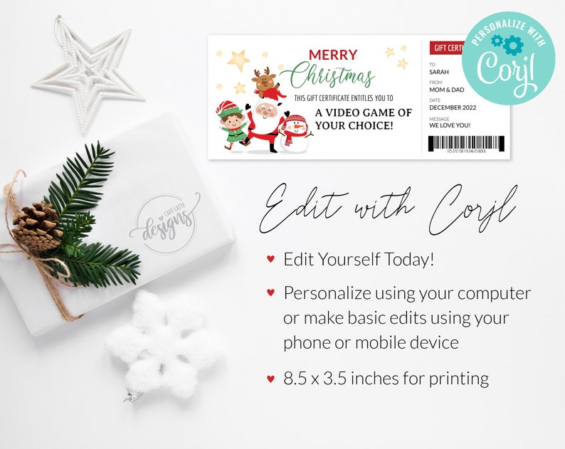 CHRISTMAS Gift Certificate Editable Printable Digital Template ...