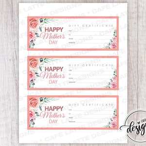 MOTHER'S DAY Gift Certificate, Printable Gift Coupon Mom Grandma, Peony ...