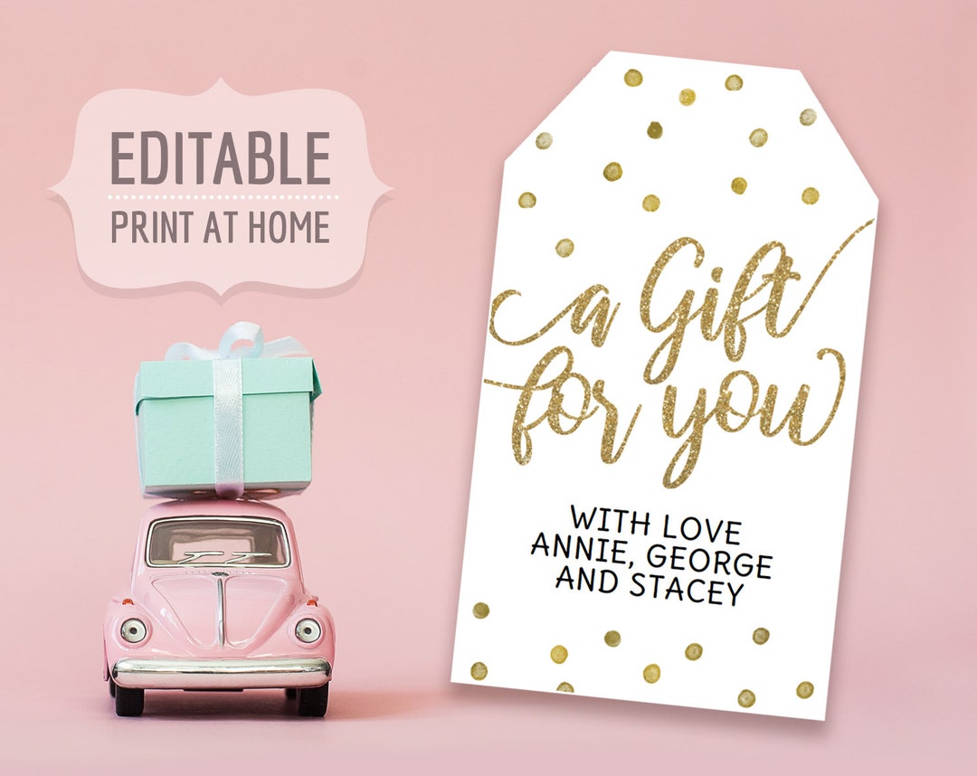 Editable Gift Tags With Gold Dots, Anniversary Birthday Wedding ...