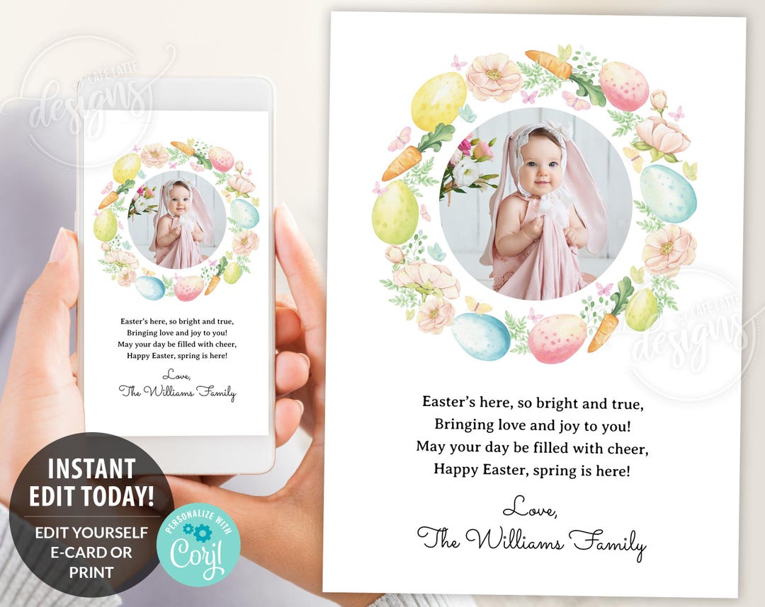 Easter Photo Editable Printable Card, Personalized Card With Kids Baby ...