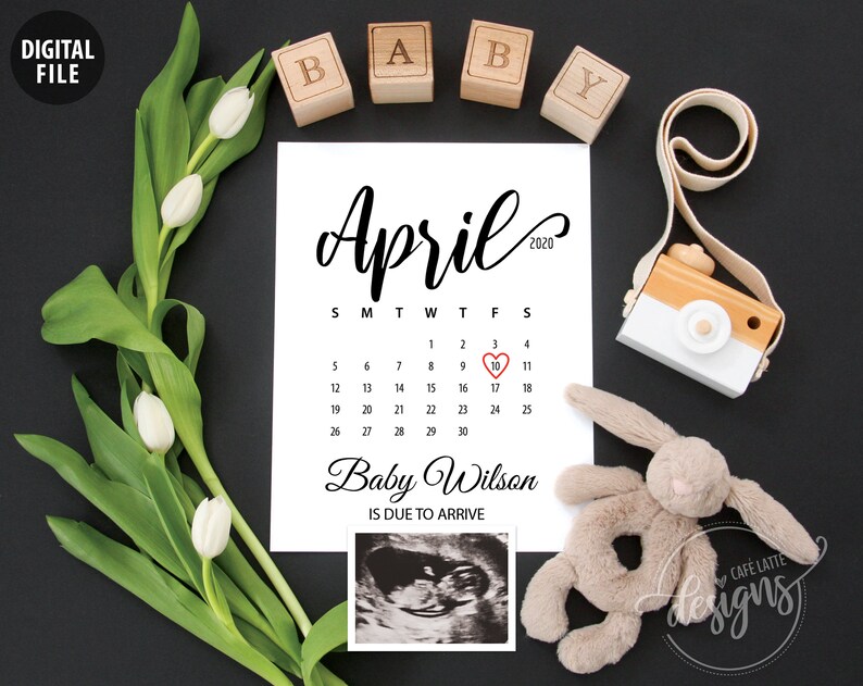 Baby Announcement Due Date Calendar Any Month Digital | Etsy