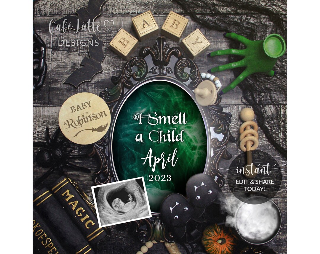 Digital Halloween Pregnancy Announcement for Social Media, Editable ...