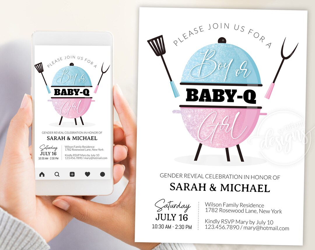 BBQ Summer Gender Reveal Invitation Editable Template, Boy Girl July ...