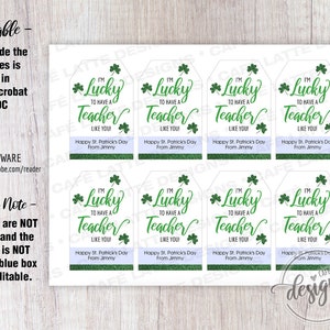 St. Patricks Day Printable Gift Tags for Teachers, Editable ...