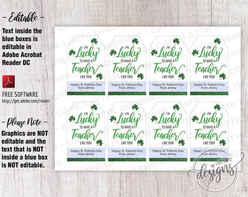St. Patricks Day Printable Gift Tags for Teachers, Editable ...