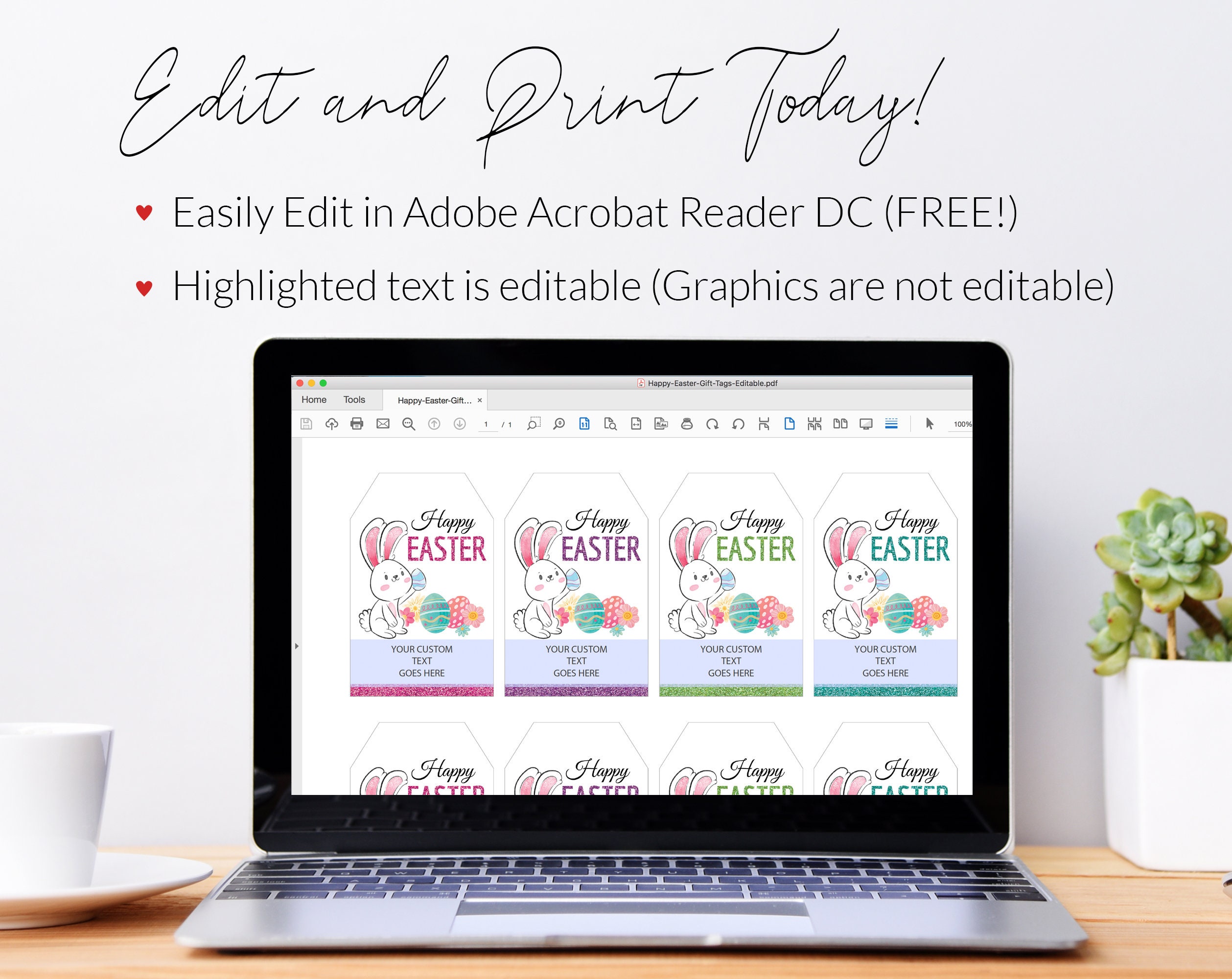 Happy Easter Printable Gift Tags Editable Personalized Favor | Etsy