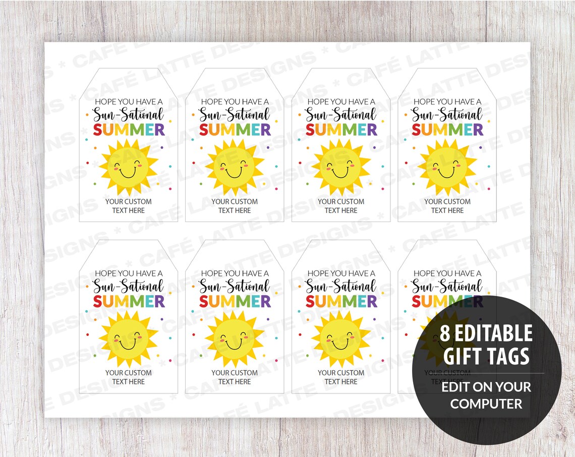 Sun Sational Summer Editable Printable Gift Tags Personalized | Etsy